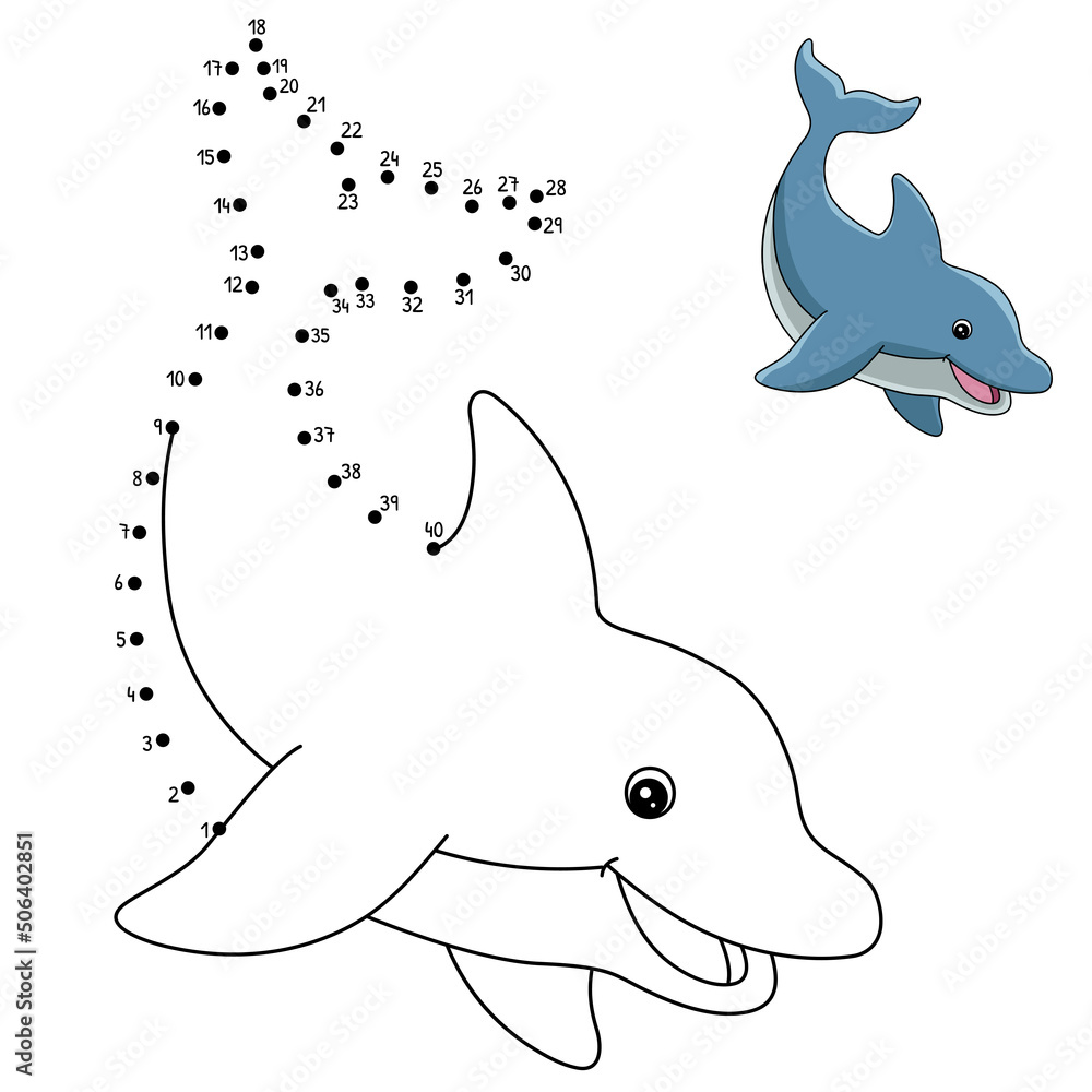 Dot to Dot Dolphin Coloring Page for Kids Stock Vector | Adobe Stock