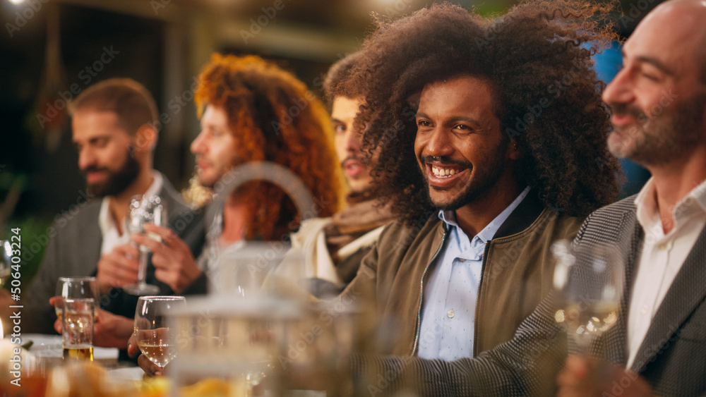 Big Dinner Party with a Small Crowd of Multiethnic Diverse Friends ...