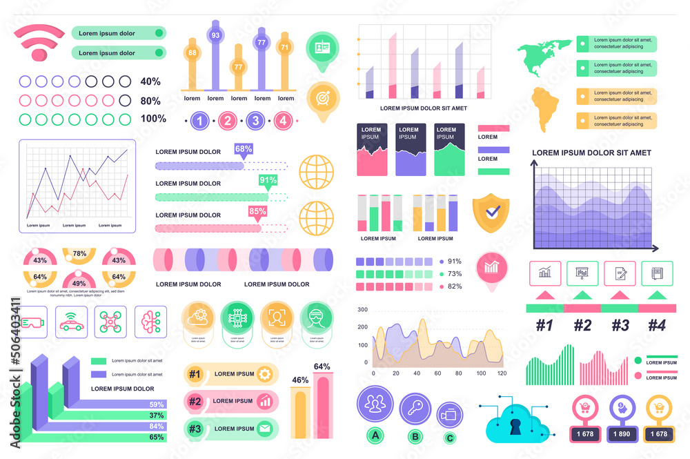 Bundle infographic elements data visualization vector design template ...
