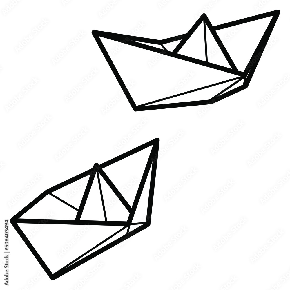 Set of vector illustrations of paper boat icons. Outline simple craft ...