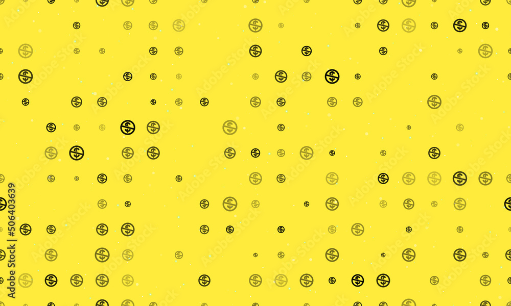 Seamless background pattern of evenly spaced black no dollar symbols of ...