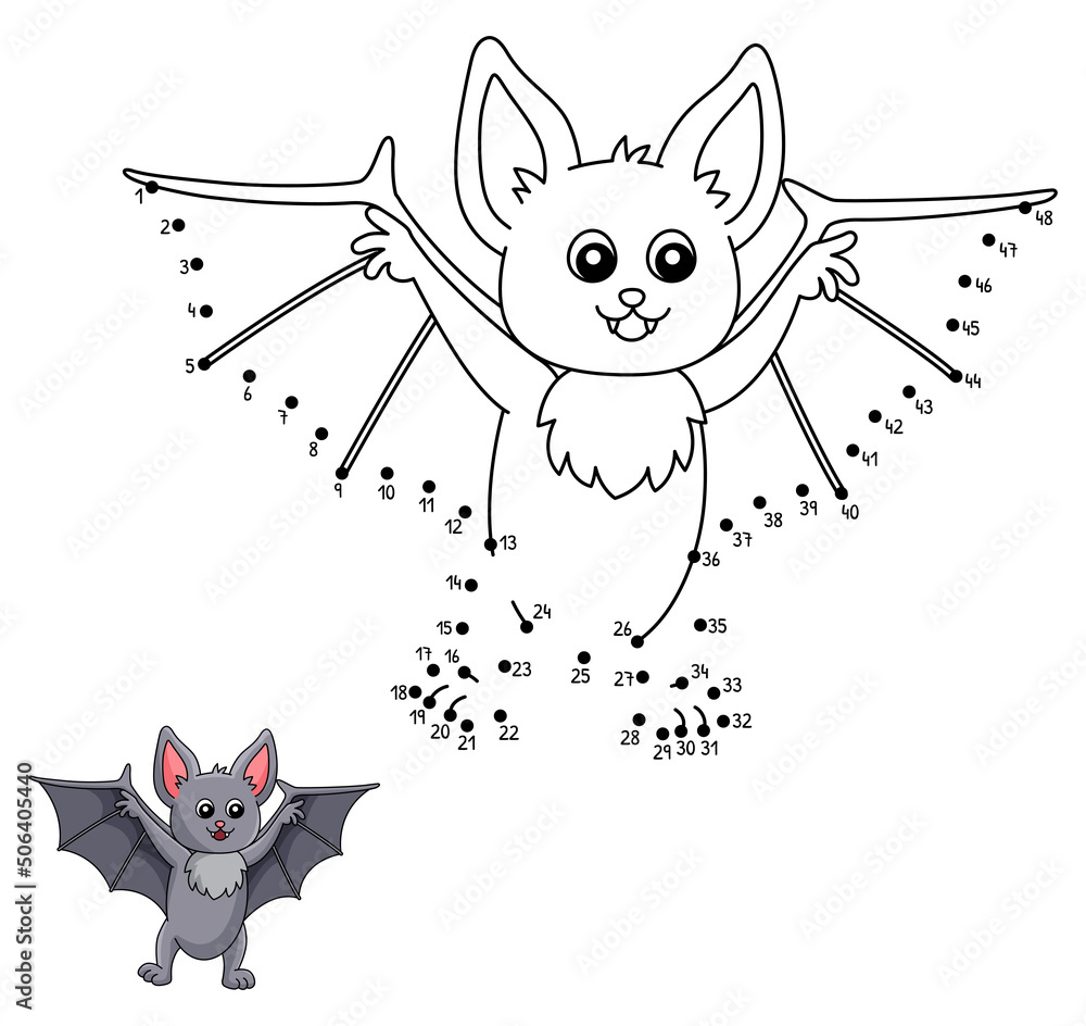 Vetor de Dot to Dot Bat Animal Coloring Page for Kids do Stock | Adobe ...