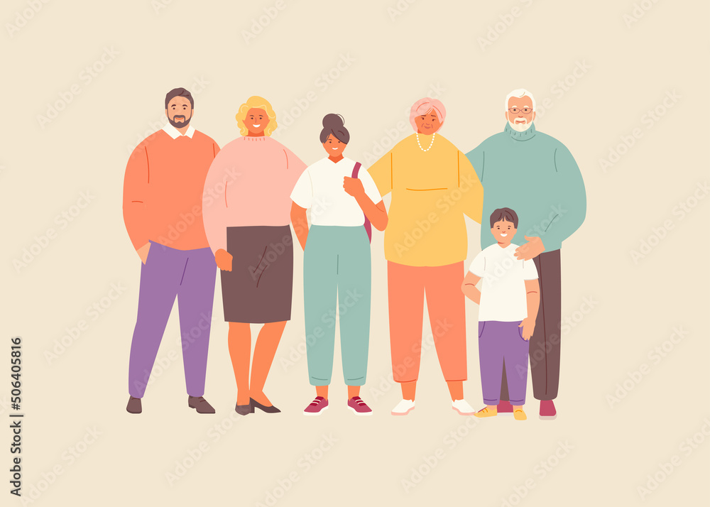 Happy family of different generations together. Parents and children ...