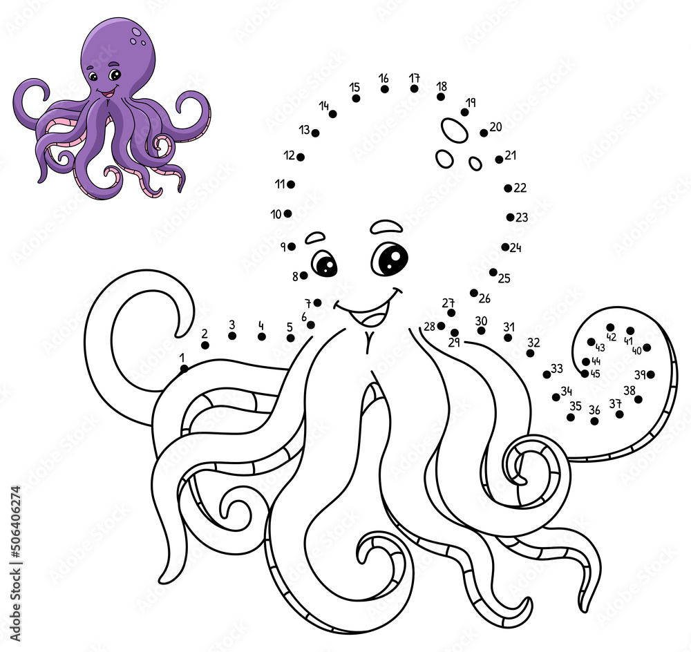 Dot to Dot Octopus Coloring Page for Kids Stock Vector | Adobe Stock