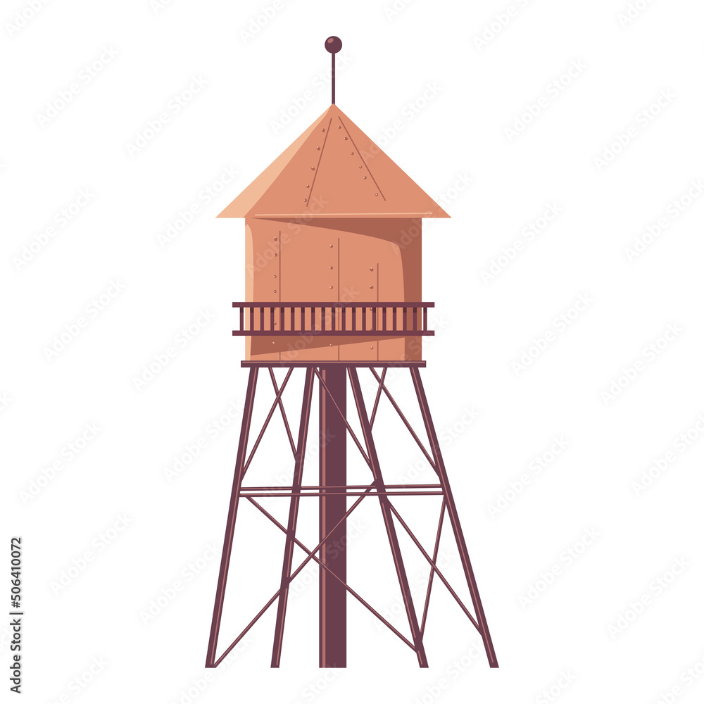 Wooden water tower vector cartoon illustration isolated on a white ...