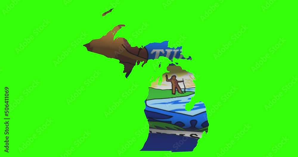 Michigan state map outline with flag animation on green screen Stock ...