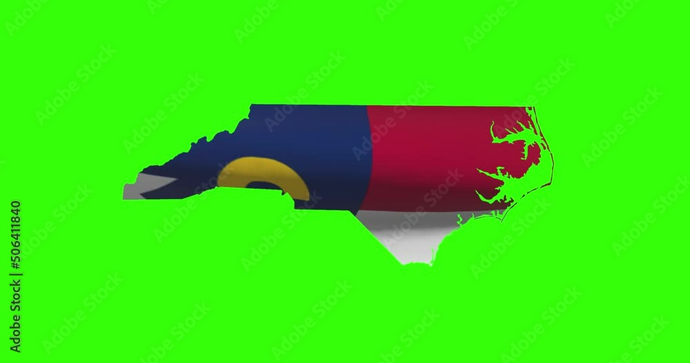 North Carolina state map outline with flag animation on green screen ...