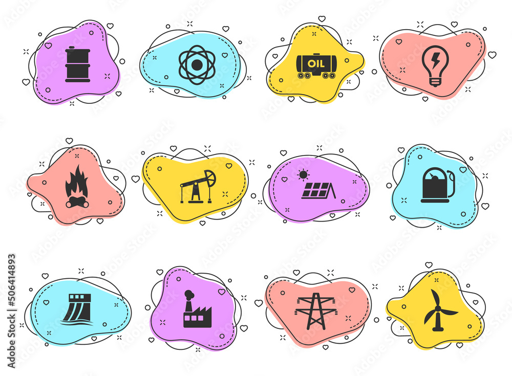 Vecteur Stock power generation glyph vector icons on color bubble ...