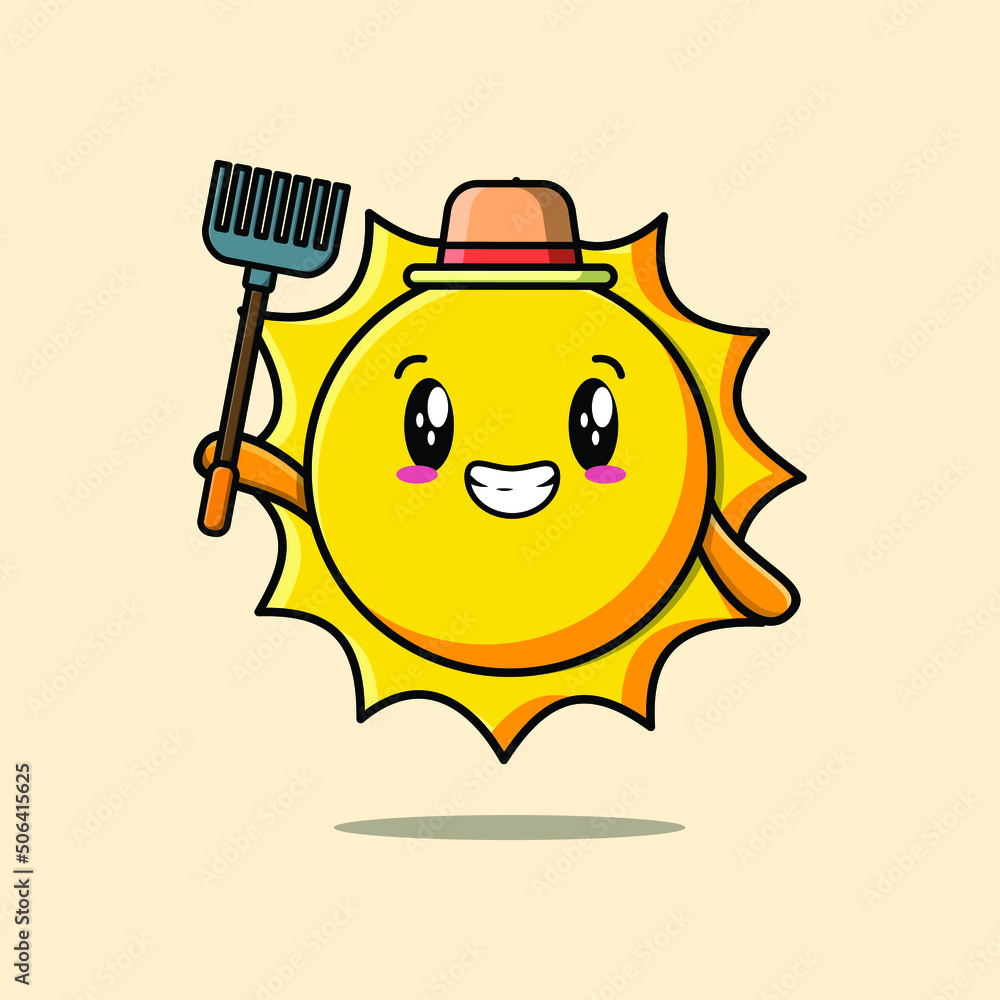 Cute cartoon Agricultural worker sun with pitchfork vector image cute ...