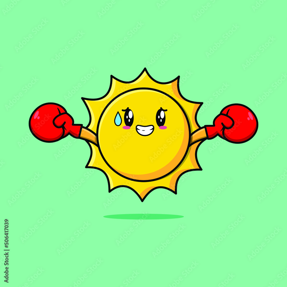Cute Sun mascot cartoon playing sport with boxing gloves and cute ...