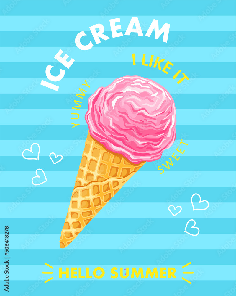Ice cream cone. Creative vector illustration for poster, banner, card ...
