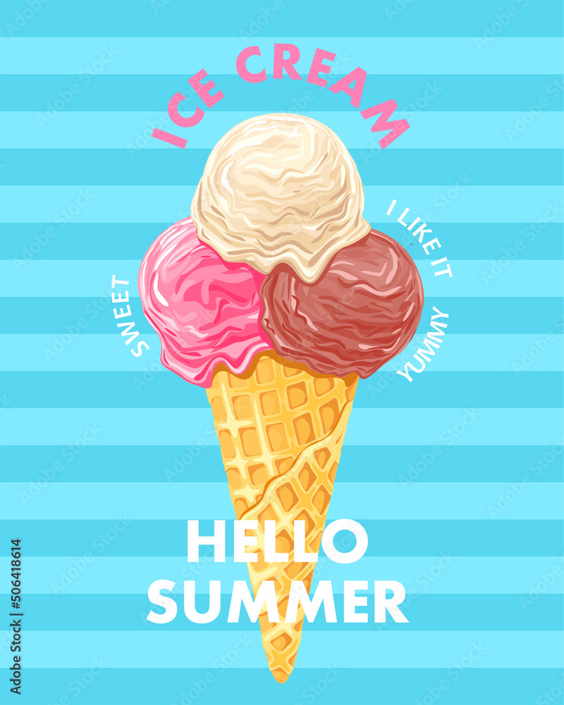 Ice cream cone. Creative vector illustration for poster, banner, card ...