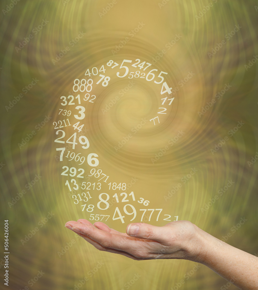 Sending out a Numerology spiral concept - femal open palm with a ...