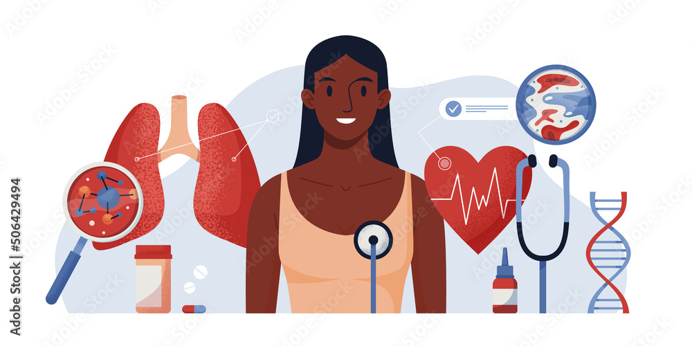 Full Body Health Checkup vector concept digital illustration. Medical ...