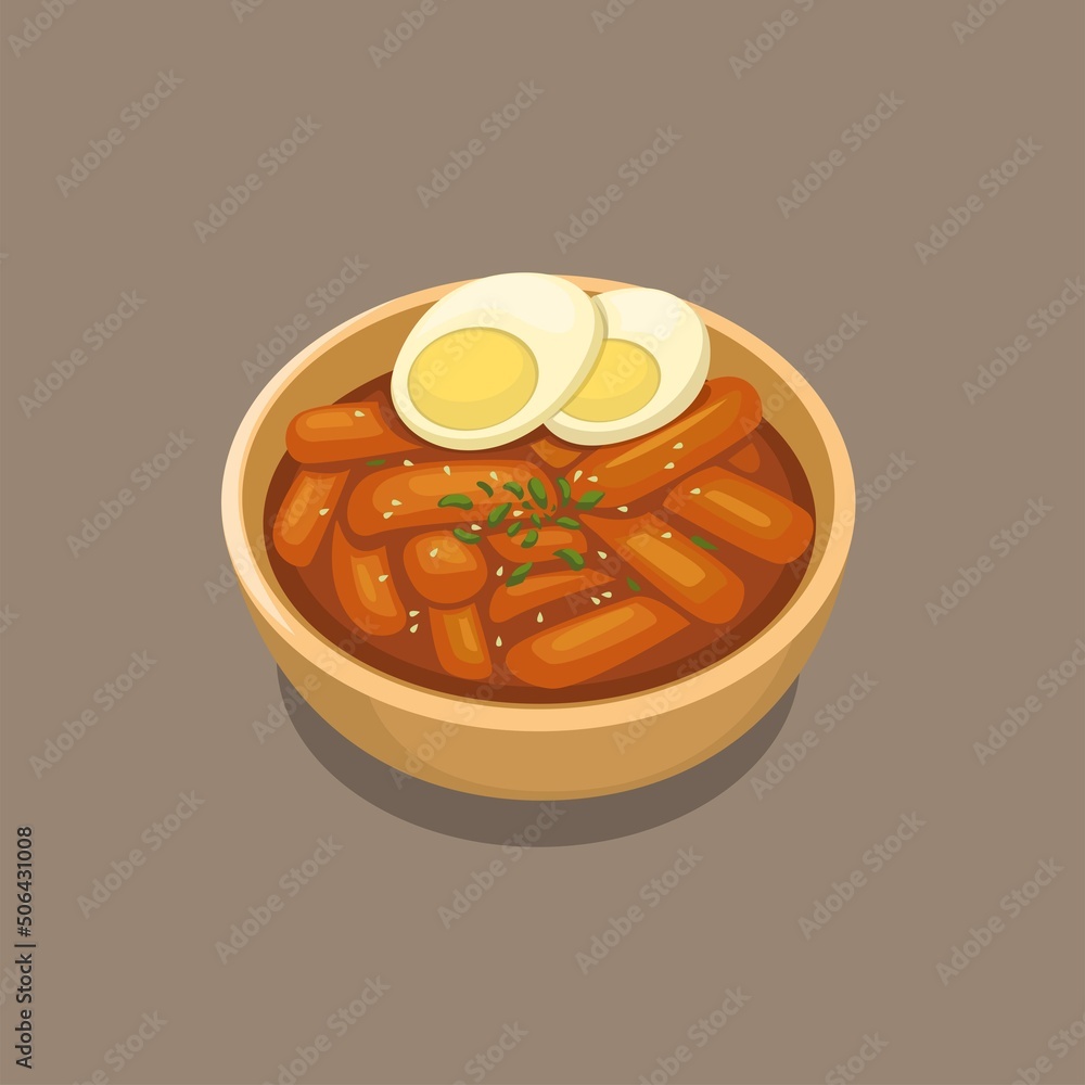 Tteokbokki or simmered rice cake is korean popular street food in bowl ...