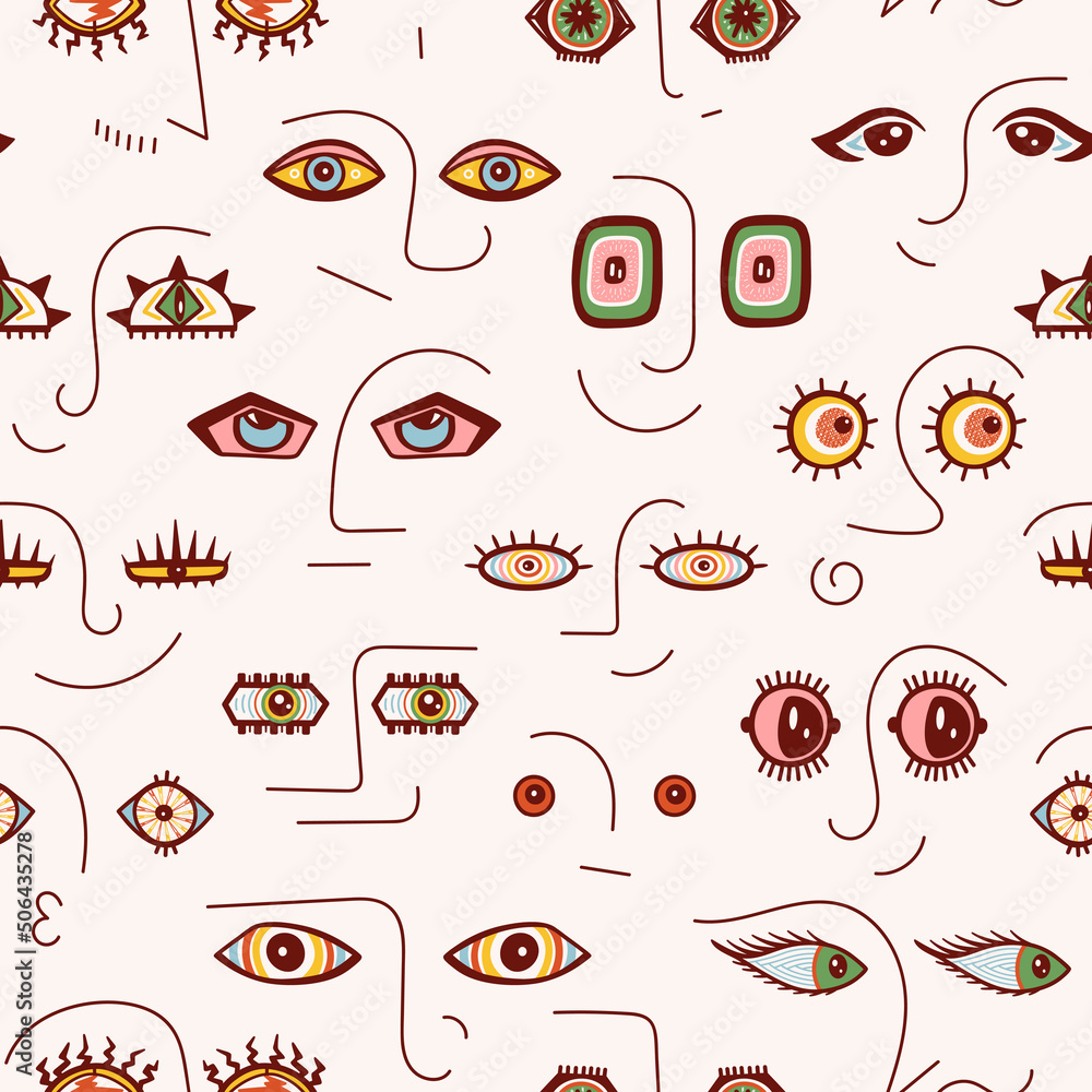 Vector Seamless Pattern with Abstract Various Strange Faces with Evil ...