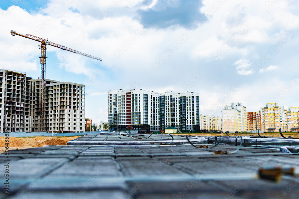Monolithic frame construction of the building. Solid walls of concrete ...