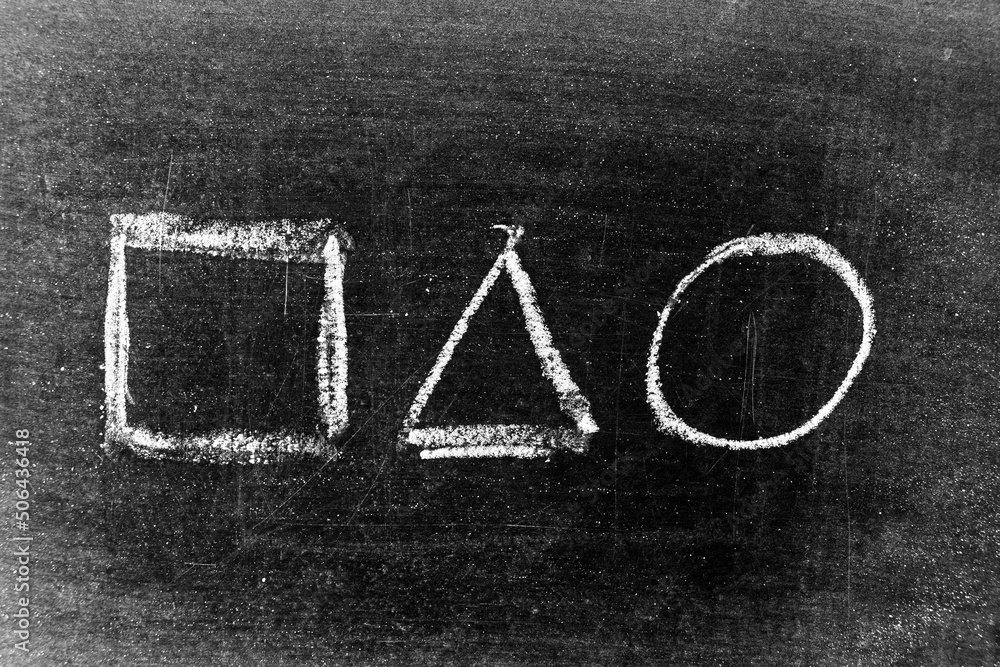 CHalk hand drawing as geometric shape (Circle, triangle, square) on ...