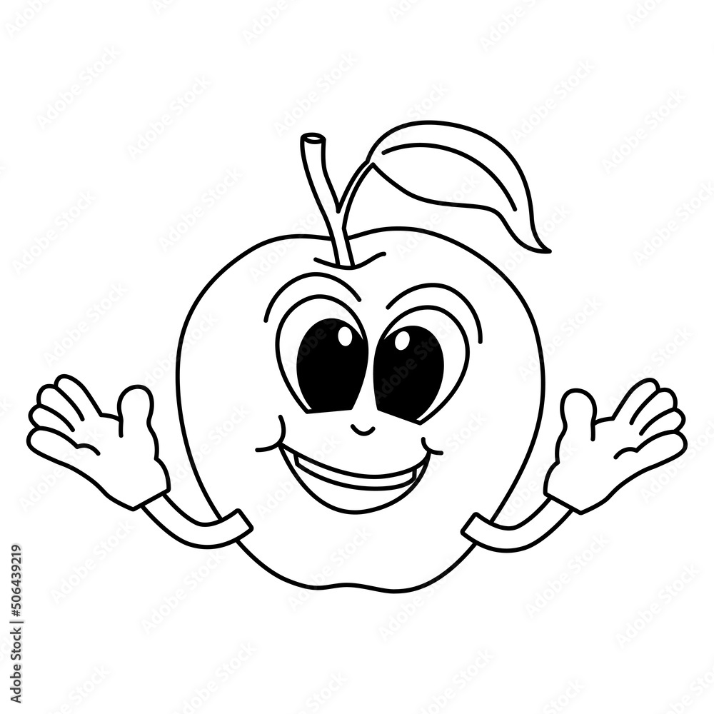 Cute apple cartoon coloring page illustration vector. For kids coloring ...