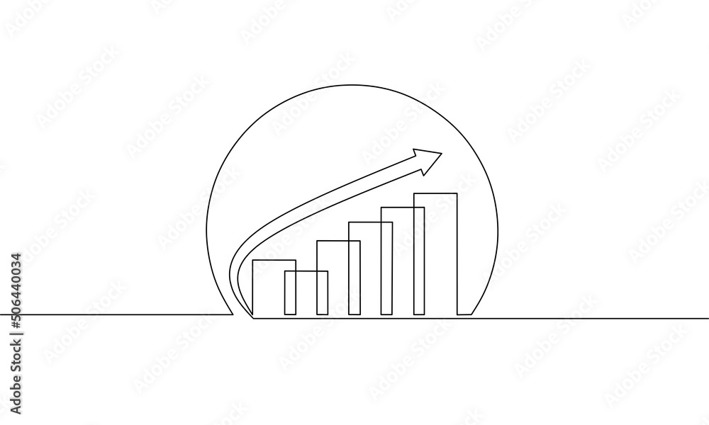 Continuous line drawing of graph with arrow up, business growth, circle ...