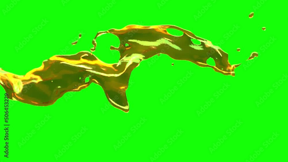 Oil splash on green screen and transparent background. 3D animation of ...