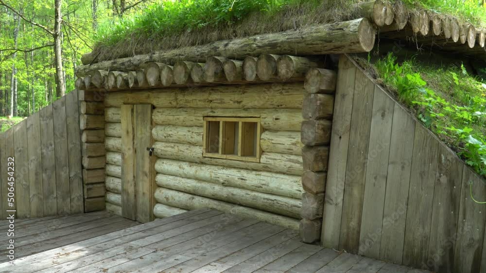 Dugout building from wood logs, the architectural construction view in ...