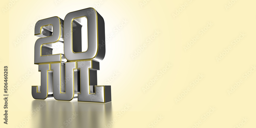 JULY 20 th.Day 20 of July month stainless steel gold rim 3D ...