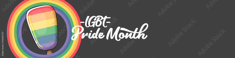 Happy pride month wide horizontal banner with pride color flag ice ...