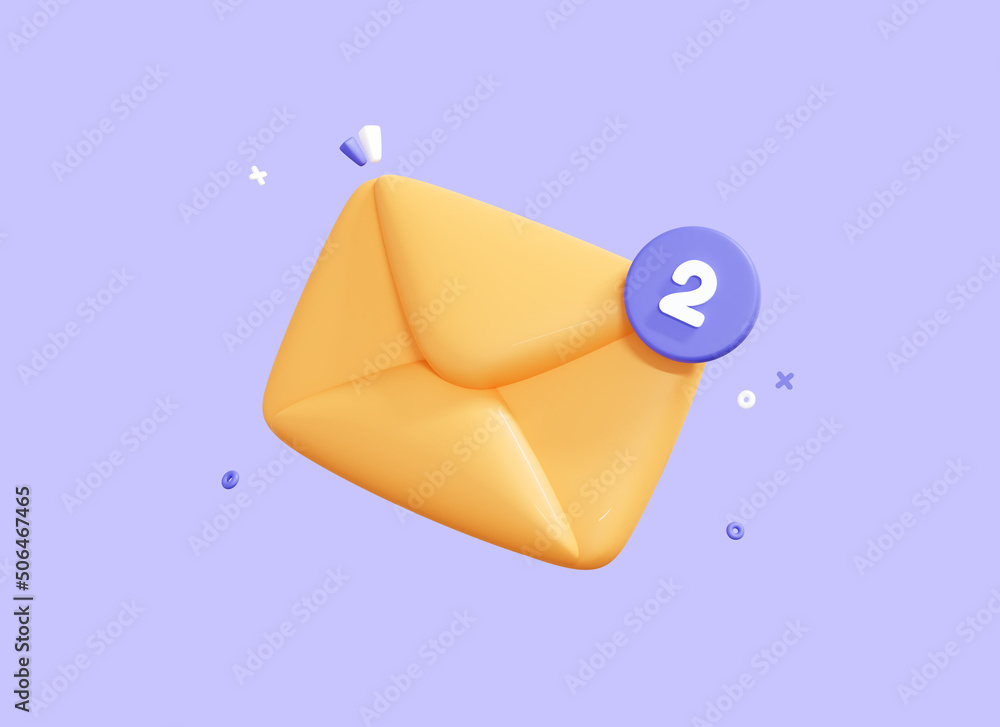 3D Envelope icon with notification. Mail envelope with marker message ...
