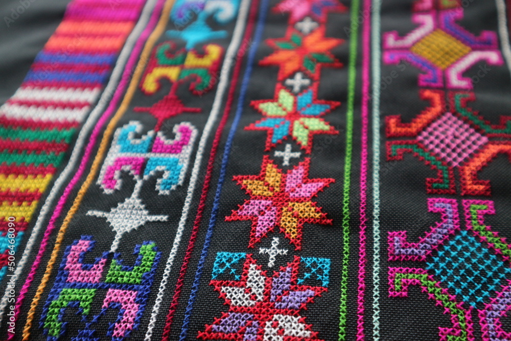 Flower pattern from the embroidery of the Akha people. Stock Photo ...
