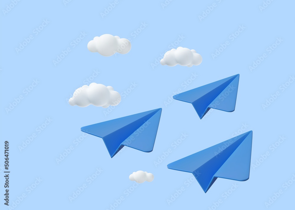 3d paper airplane with clouds Stock Vector | Adobe Stock