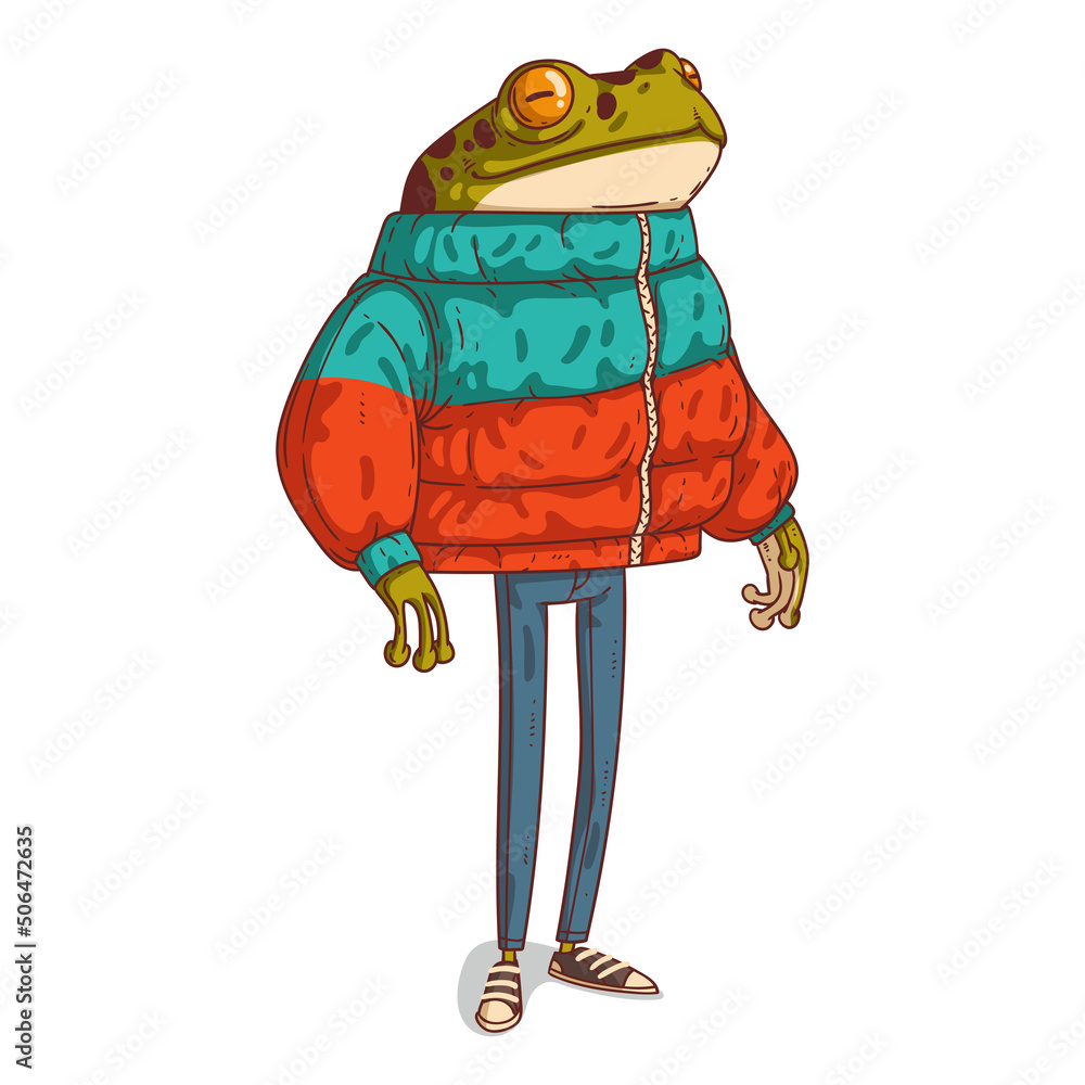 An Urban Guy, isolated vector illustration. A tranquil frog in a down ...