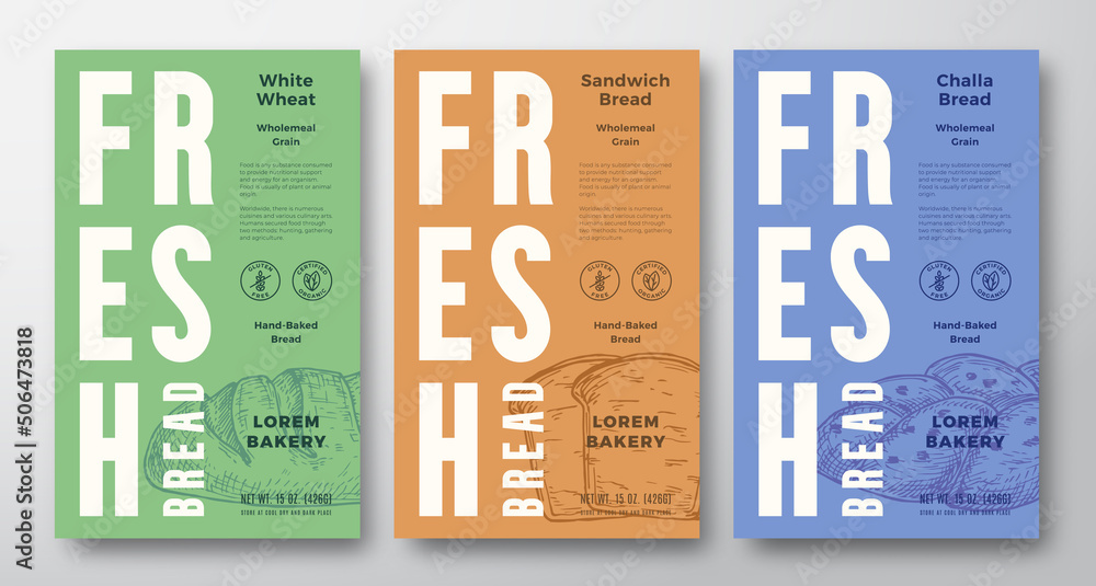 Fresh Baked Bread Abstract Vector Packaging Design Labels Collection ...
