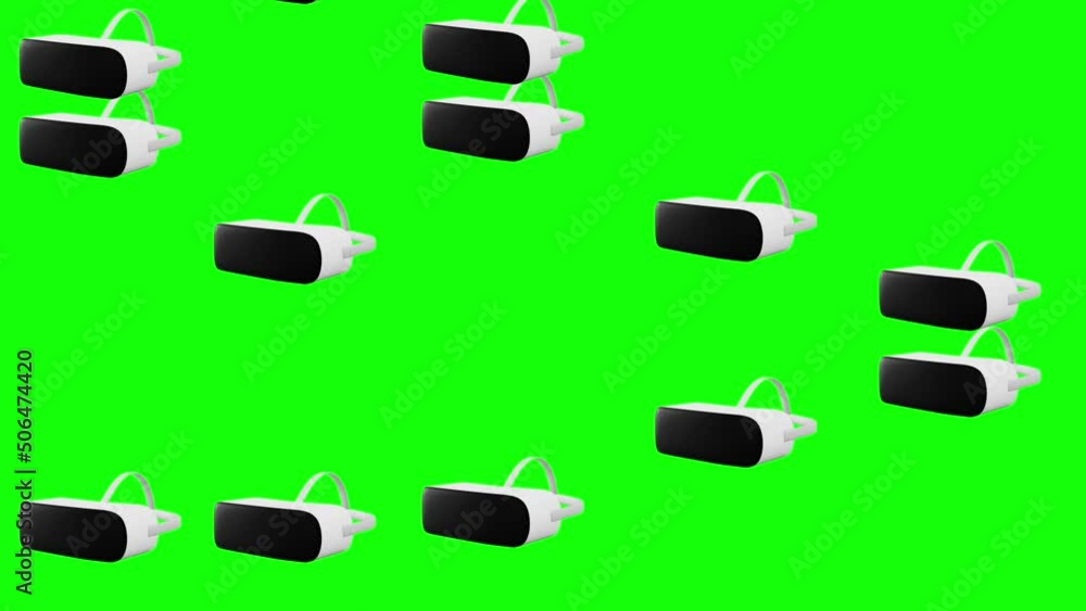 VR Headset falling from above on Green Screen 4K animation. Modern ...