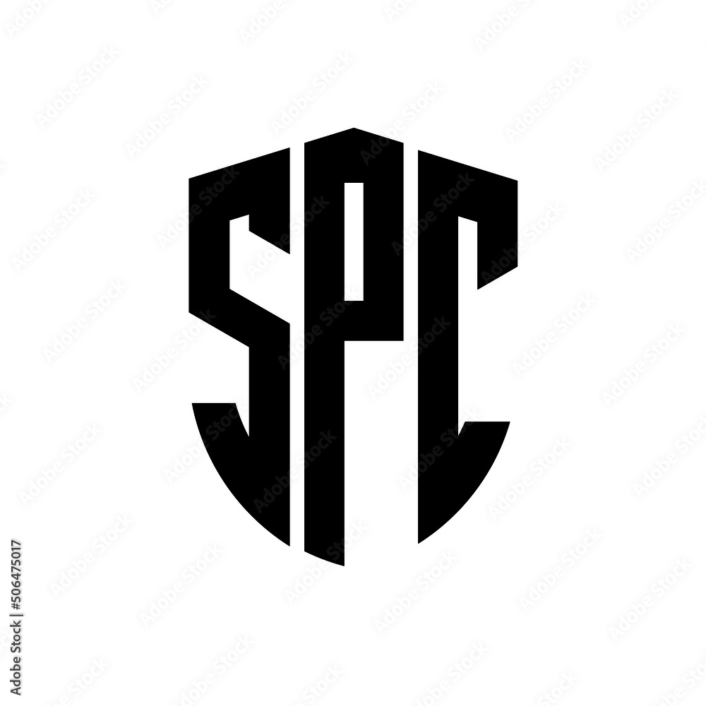 SPC letter logo design. SPC modern letter logo with black background ...