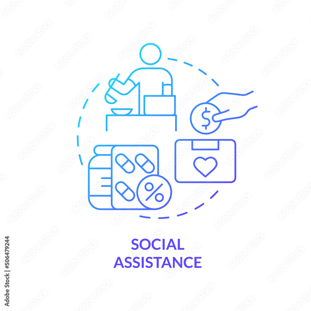 Social assistance blue gradient concept icon. Payments and subsidies ...