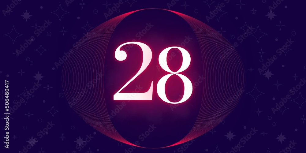 Number 28. Banner with the number twenty eight on a blue background and ...