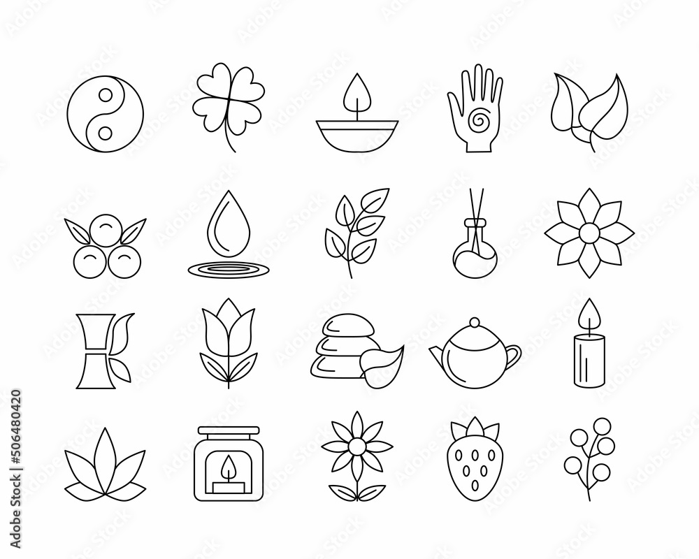 Yoga icons. Spiritual symbols of Zen and harmony life. Buddha hand and ...