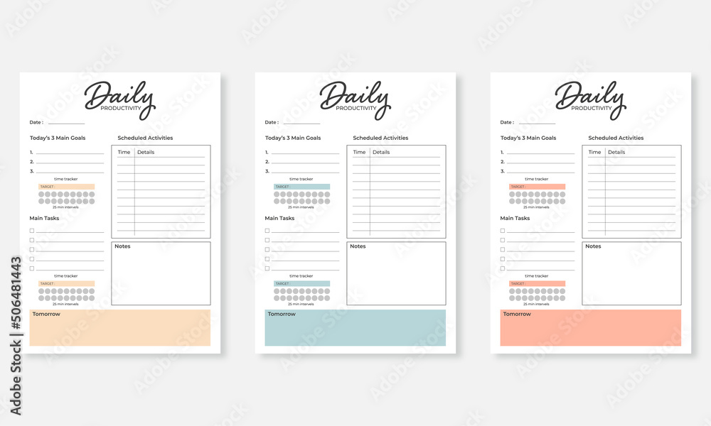 Minimalist Daily Productivity Planner Template Set. Daily Planner ...