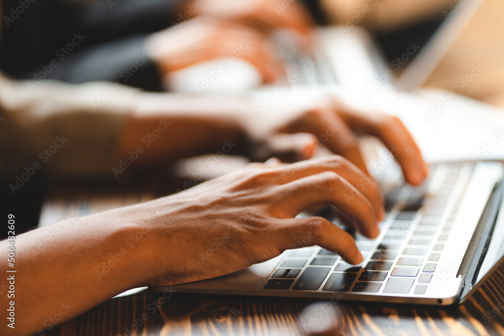 professional business person typing on computer laptop desk at office ...