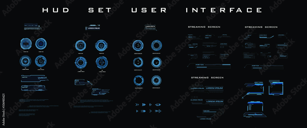 Set modern dialog HUD interface elements. Streaming panel with screens ...