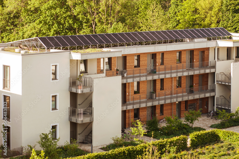 Solar Panels on the Roof of high rise Building. Solar Power City. Solar ...