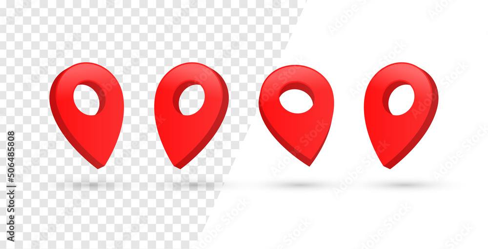 3d location map pointer icon, place pin marker sign - isometric red gps map pointers in red ...