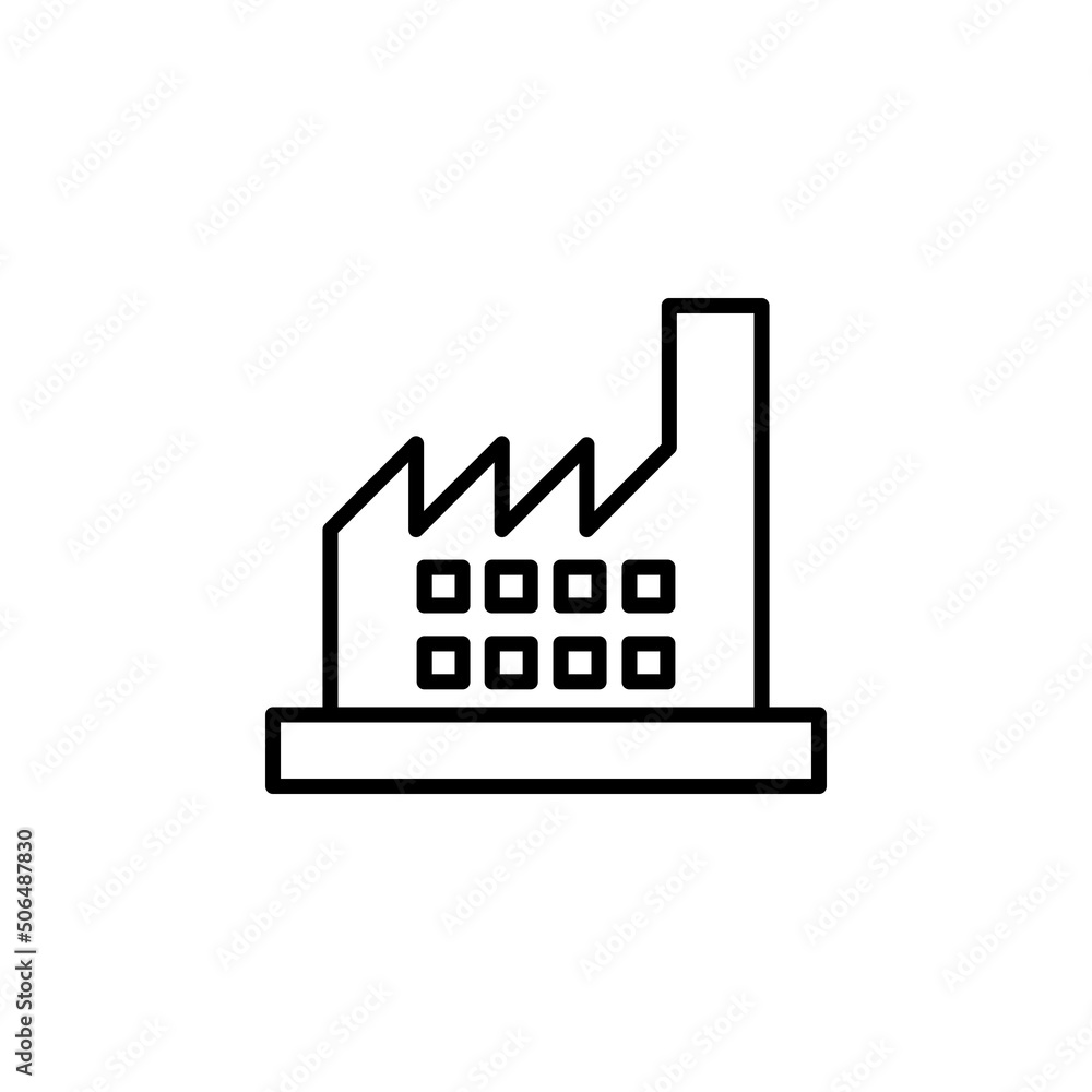 Simple factory line icon in black. Plant pictogram. Pollution or ...
