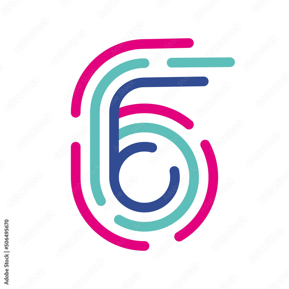 Abstract number 6 Line Colorful logo-icon. Modern numeral lines with ...