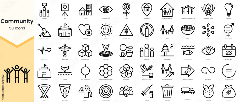 Set of community icons. Simple line art style icons pack. Vector ...