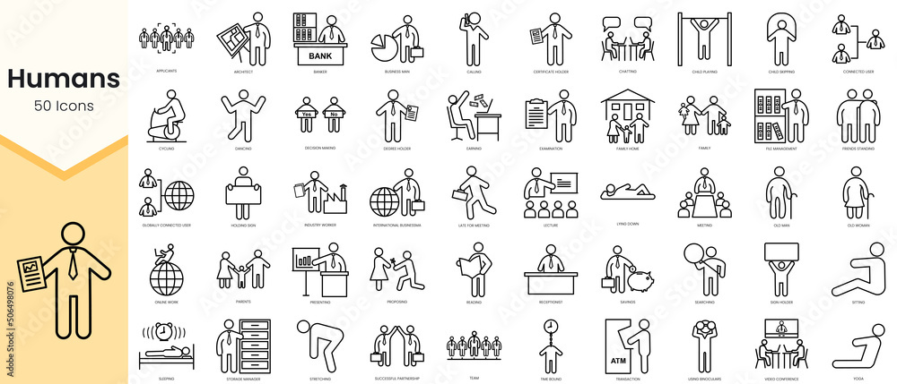 Set of Humans icons. Simple line art style icons pack. Vector ...