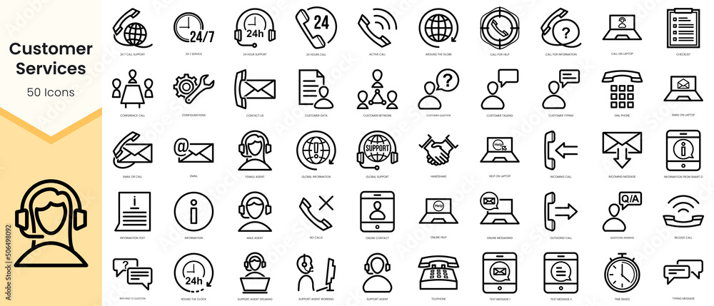 Set of customer services icons. Simple line art style icons pack ...