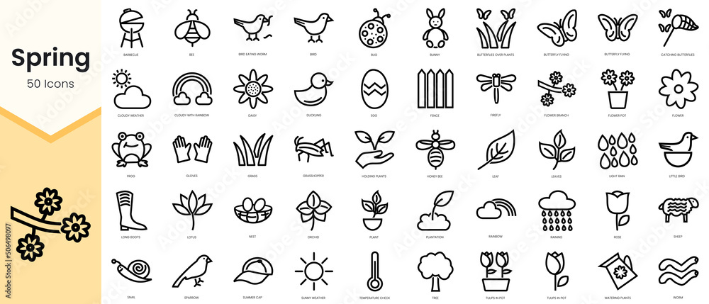 Set of spring icons. Simple line art style icons pack. Vector ...