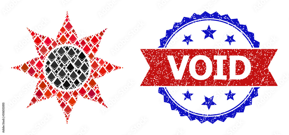 Vector gem collage black sun icon, and bicolor unclean Void seal stamp ...